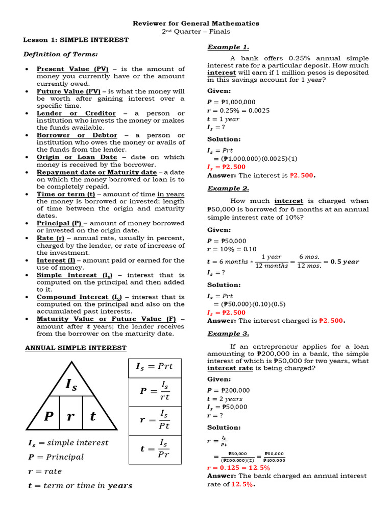 General Mathematics 2nd QTR Finals Reviewer | PDF | Interest | Compound ...
