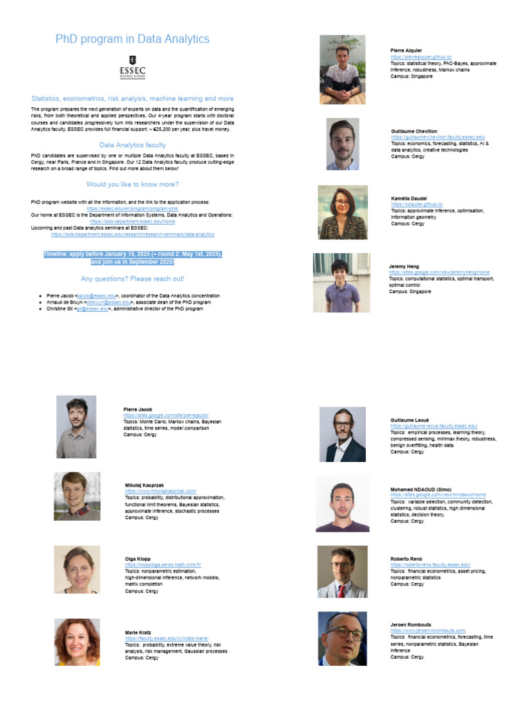 ESSEC PHD Program in Data Analytics | PDF | Statistical Inference | Statistics