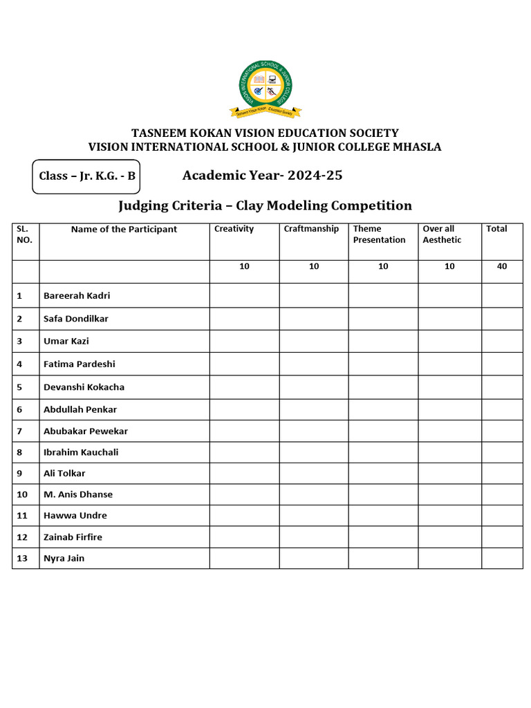 Clay Modeling Competition Class - Jr. K.G. - B | PDF
