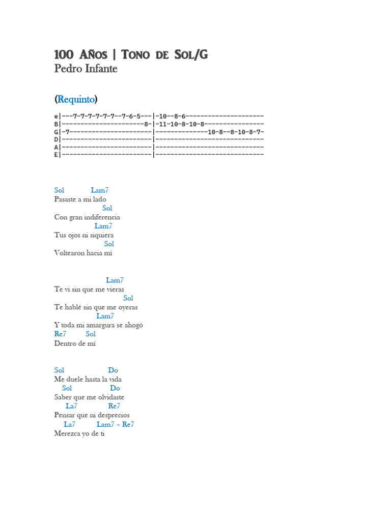 100 Años (Requinto y Acordes) | PDF