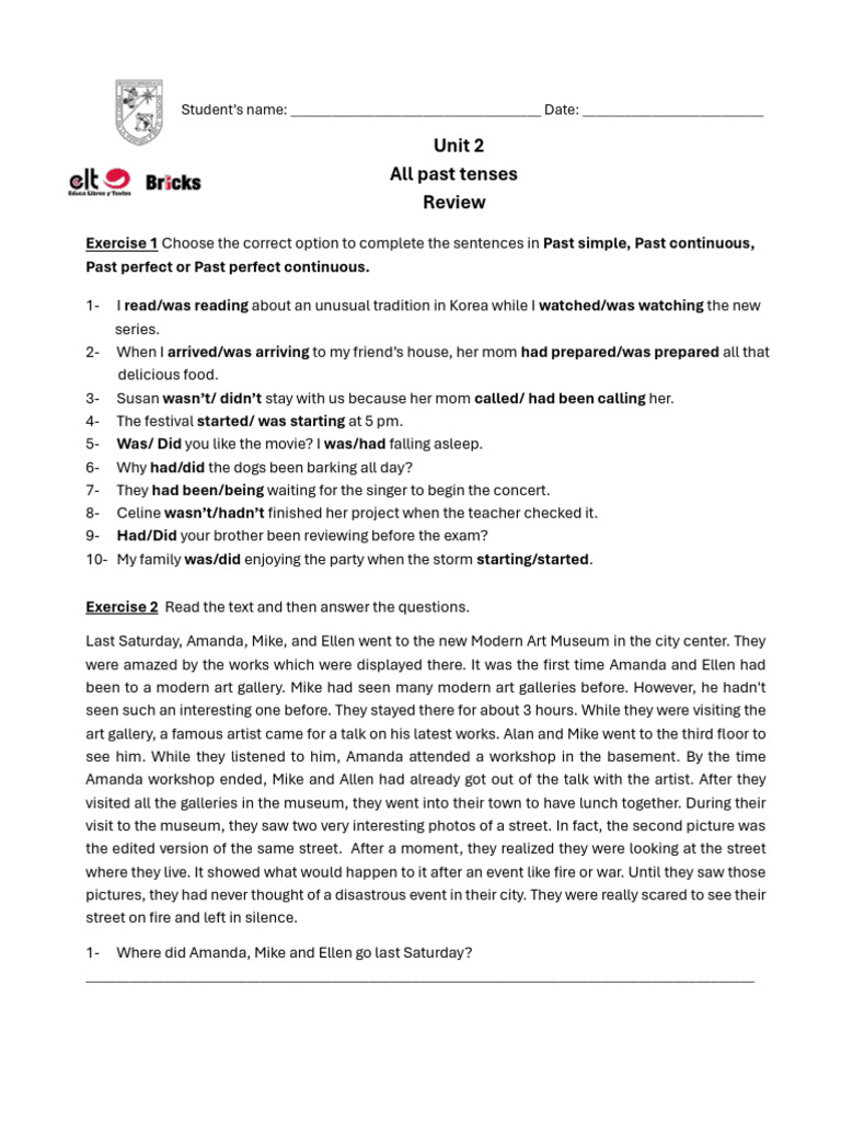 06_Unit2_All past tenses review | PDF