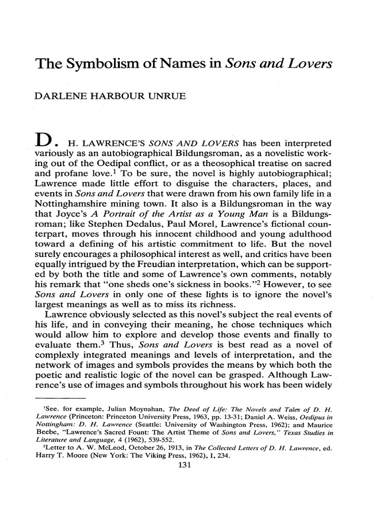 The_Symbolism_of_Names_in_Sons_and_Lovers | PDF | Sons And Lovers