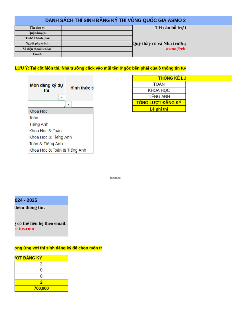 v2 Asmo - Danh Sách Thí Sinh Đăng Ký Thi Asmo 2024 - 2025.Xlsx 4a4 | PDF