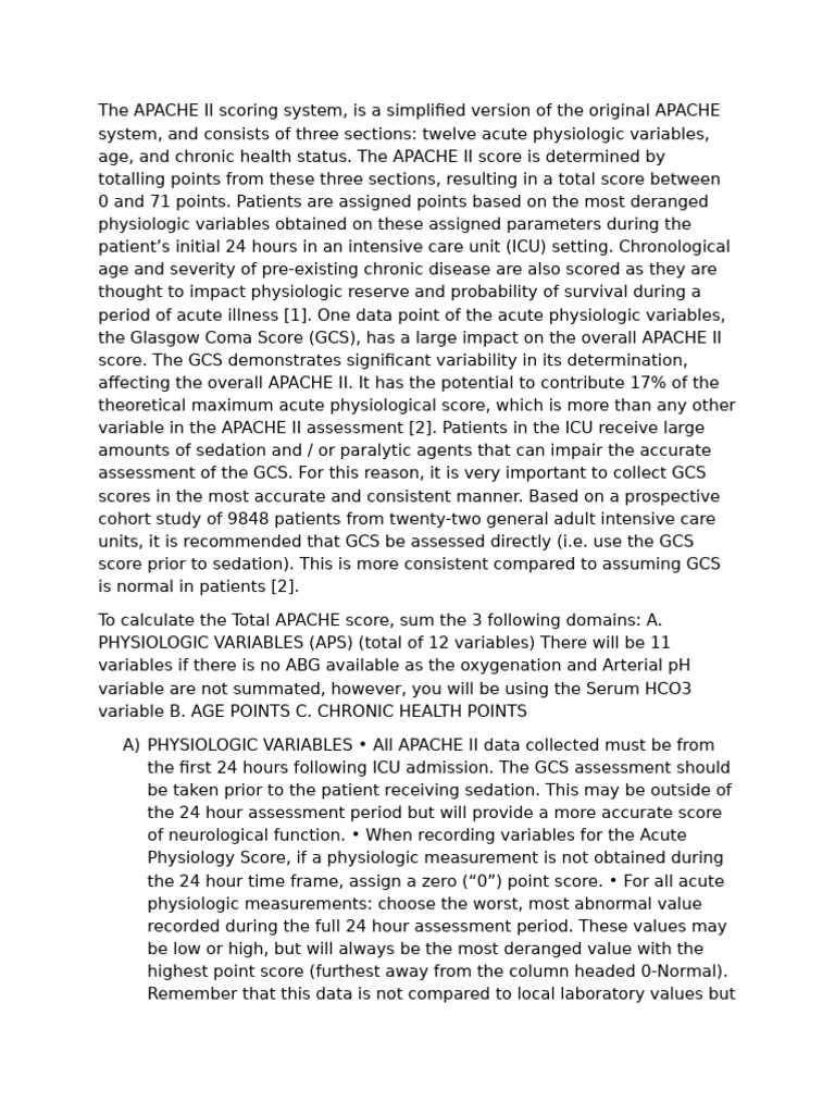 The APACHE II Scoring System | PDF | Blood Pressure | Cirrhosis