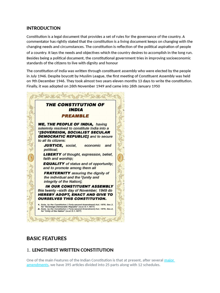 BASIC FEATURES of The CONSTITUION | PDF | Constitution | Governance