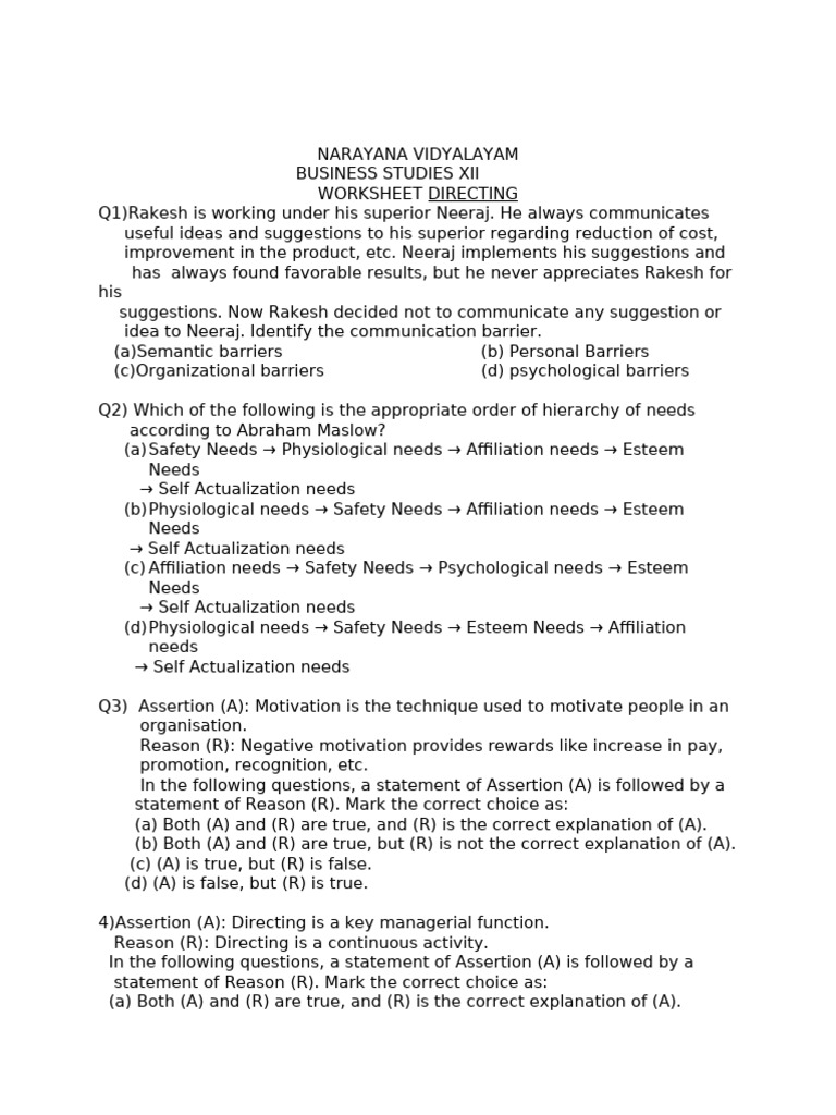 Directing Worksheet | PDF | Self Actualization | Incentive