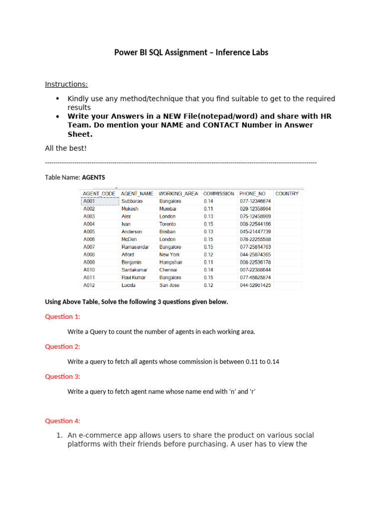 Power BI SQL Assignment | PDF | Information Technology Management ... Power BI SQL Assignment | PDF | Information Technology Management ...