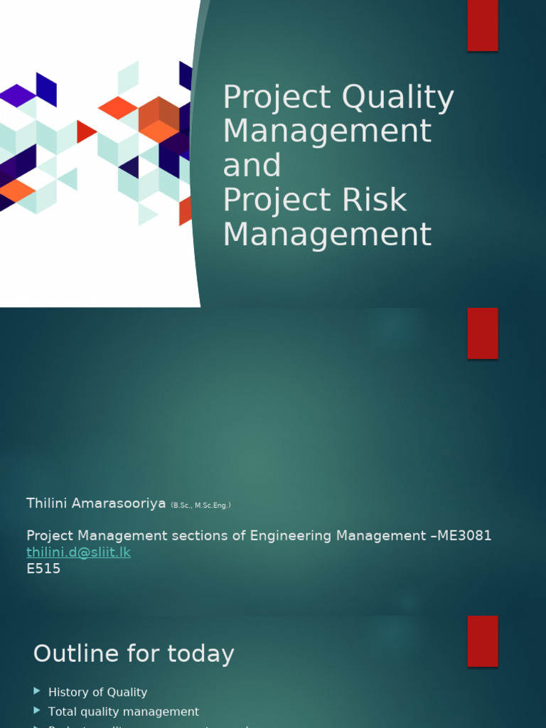 Lec 10 PM 5 Project quality management and project risk management (1 ...