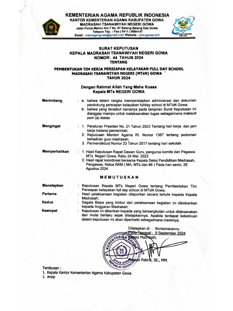 SK TIM Persiapan FDS - 2024 | PDF