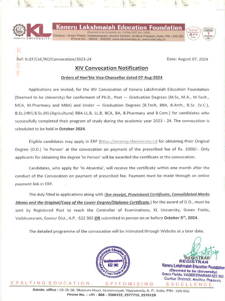 XIV Convocation Notification | PDF
