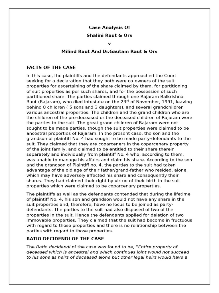 Assingment - Case Analysis of Shalini Raut 0 Ors V Milind Raut and DR ...