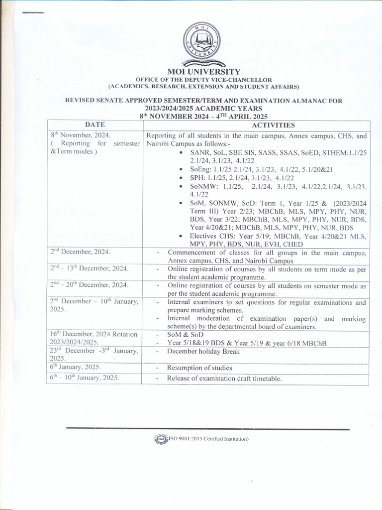 Revised Senate Approved Semester and Exam Almanac | PDF