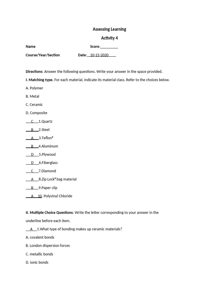 114 Lec-Activity 4 | PDF | Ceramics | Metals
