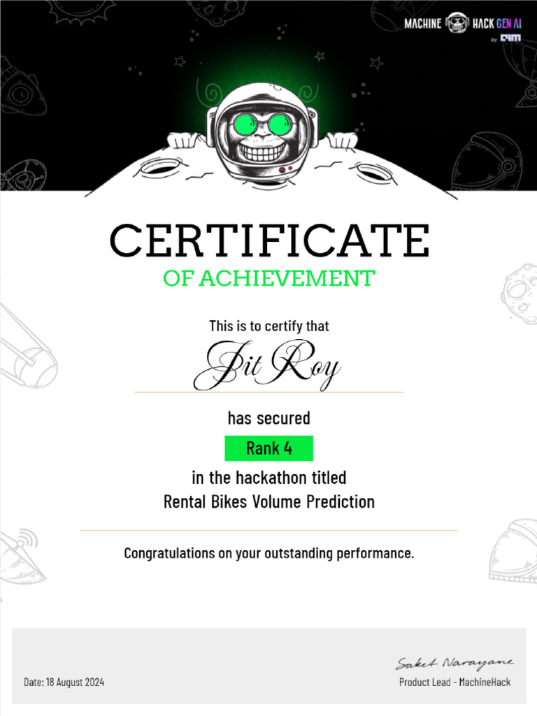 Machine Hack Certificate 4 | PDF