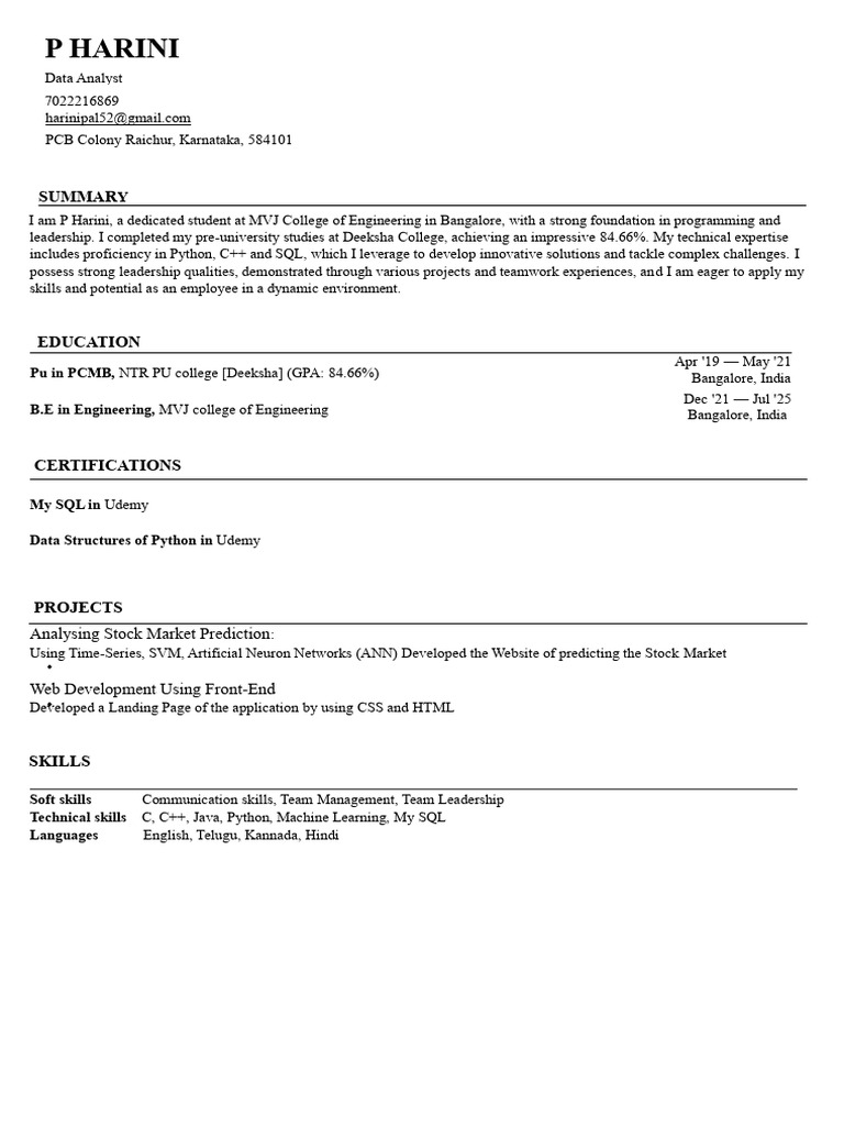 Aspiring Engineer's Profile | PDF