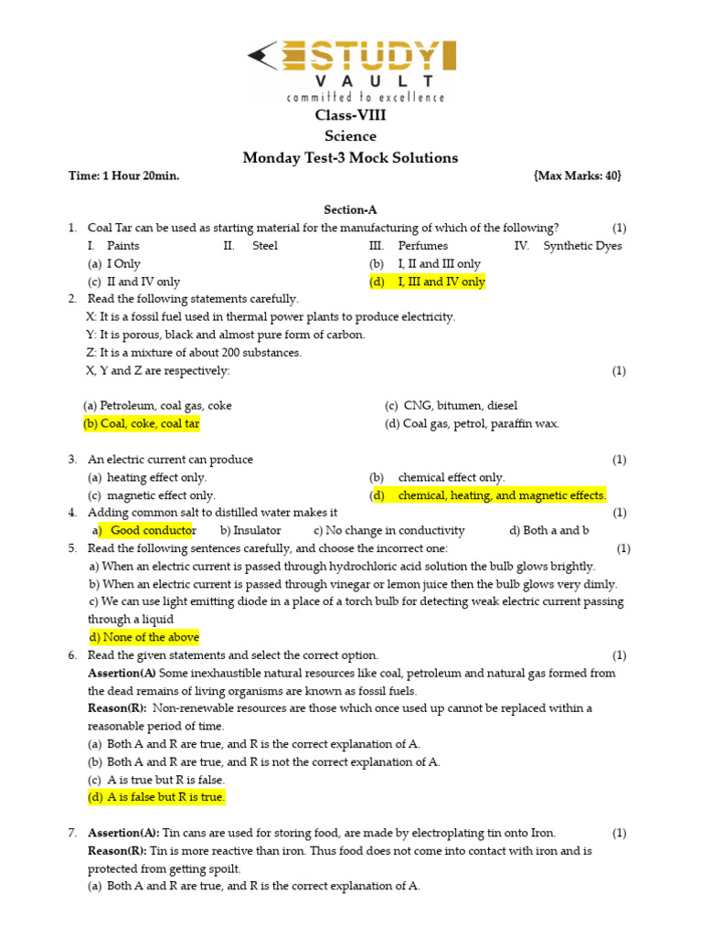 VIII Science MT-3 MOCK Solutions | PDF | Coal | Fuels