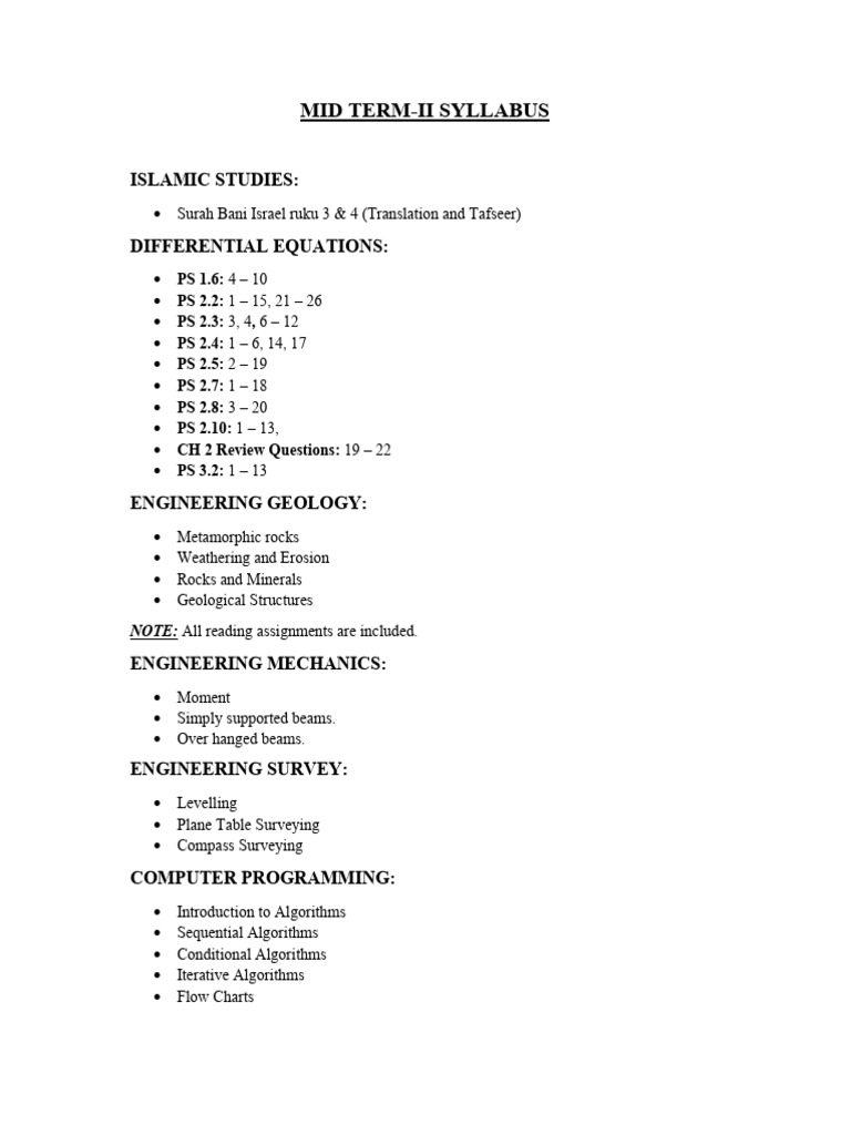 Midterm Syllabus: Key Subjects | PDF