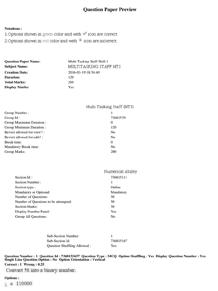 ESIC MTS Question Paper 2016 PDF Shift 1 | PDF