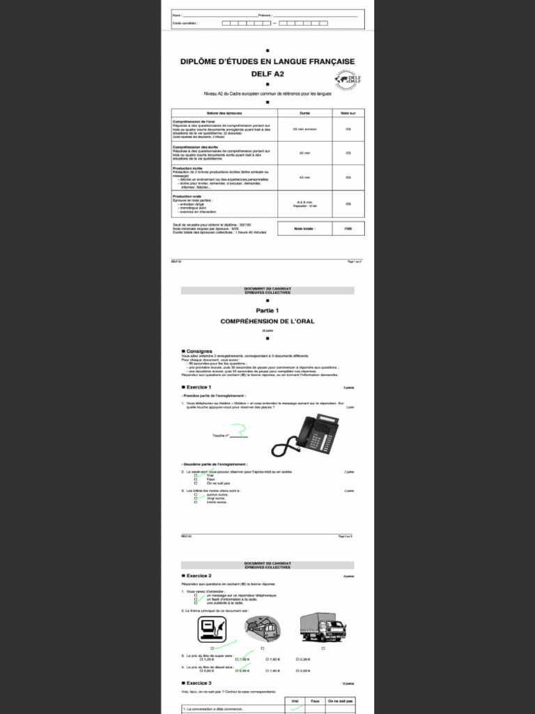 Delf A2 Sample Paper 1 | PDF
