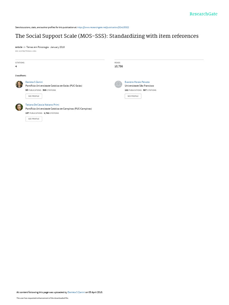 Standardizing the MOS Social Support Scale | PDF
