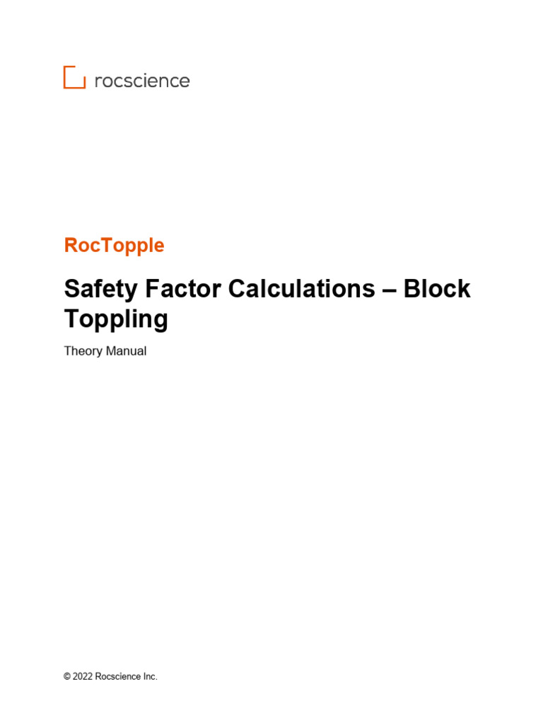 RocTopple Theory Manual Safety Factor Calculations Block Toppling | PDF | Force | Seismology