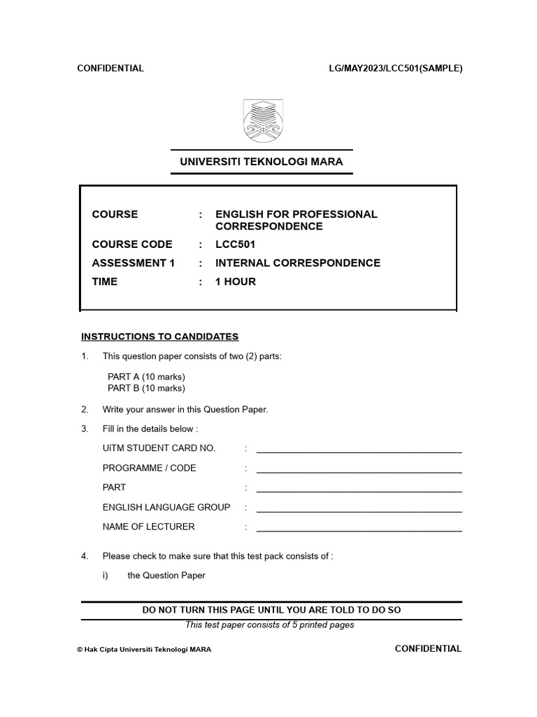 UiTM Professional English Exam | PDF