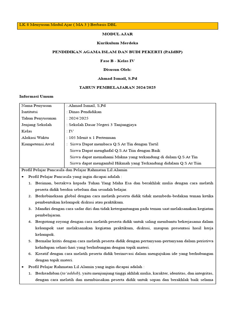 LK 8 Menyusun Modul Ajar DBL | PDF