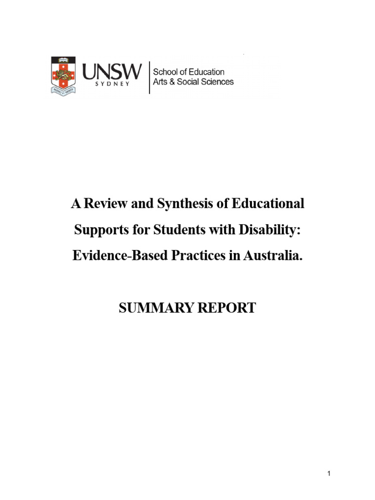 UNSW Summary Report Review and Synthesis of Educational Supports For ...