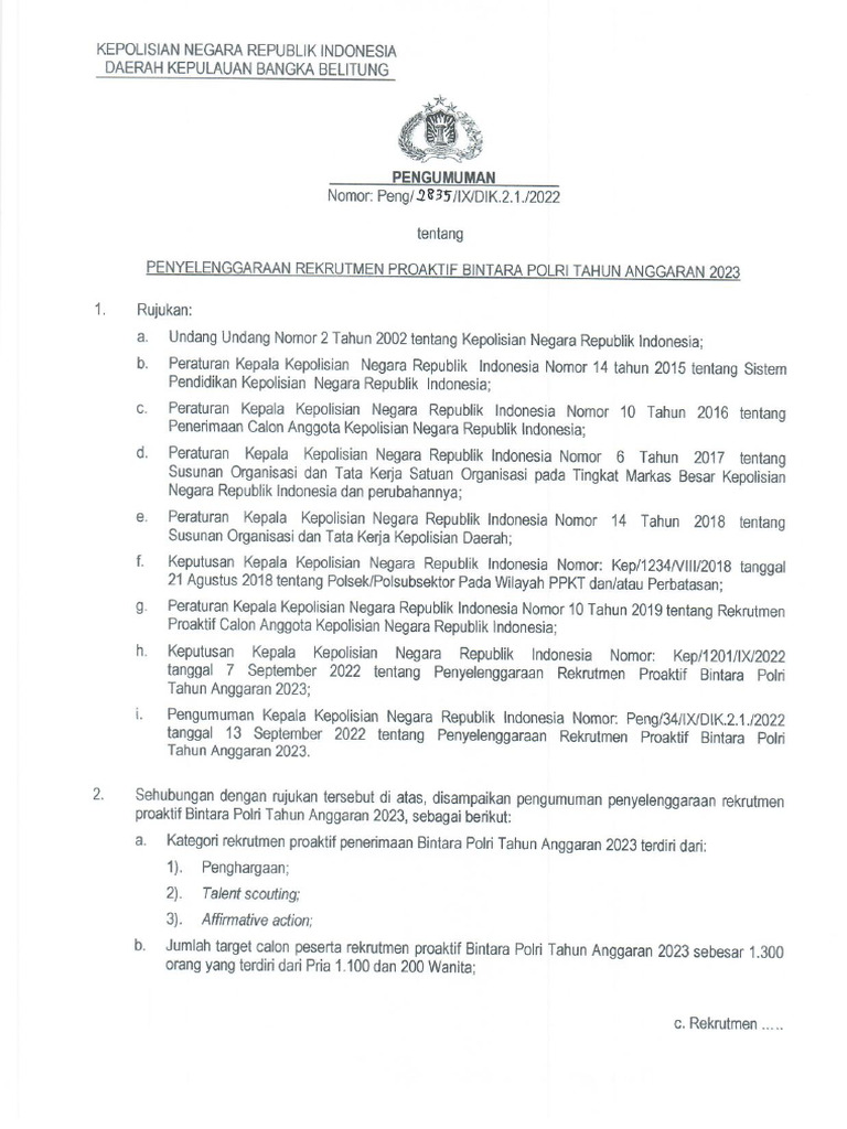 Pengumuman Rekpro T.A. 2023 | PDF