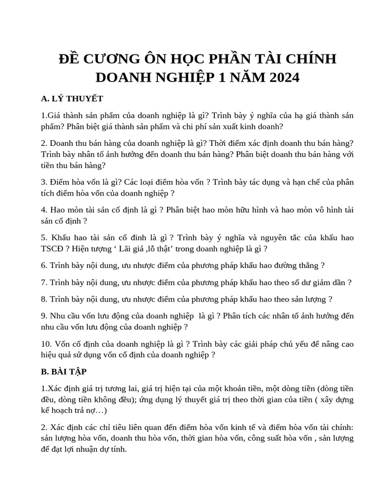 ĐỀ CƯƠNG ÔN TẬP TCDN 2024 | PDF