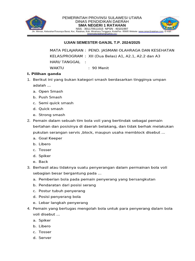 Soal PJOK KELAS XII Sem Ganjil 24-25 | PDF
