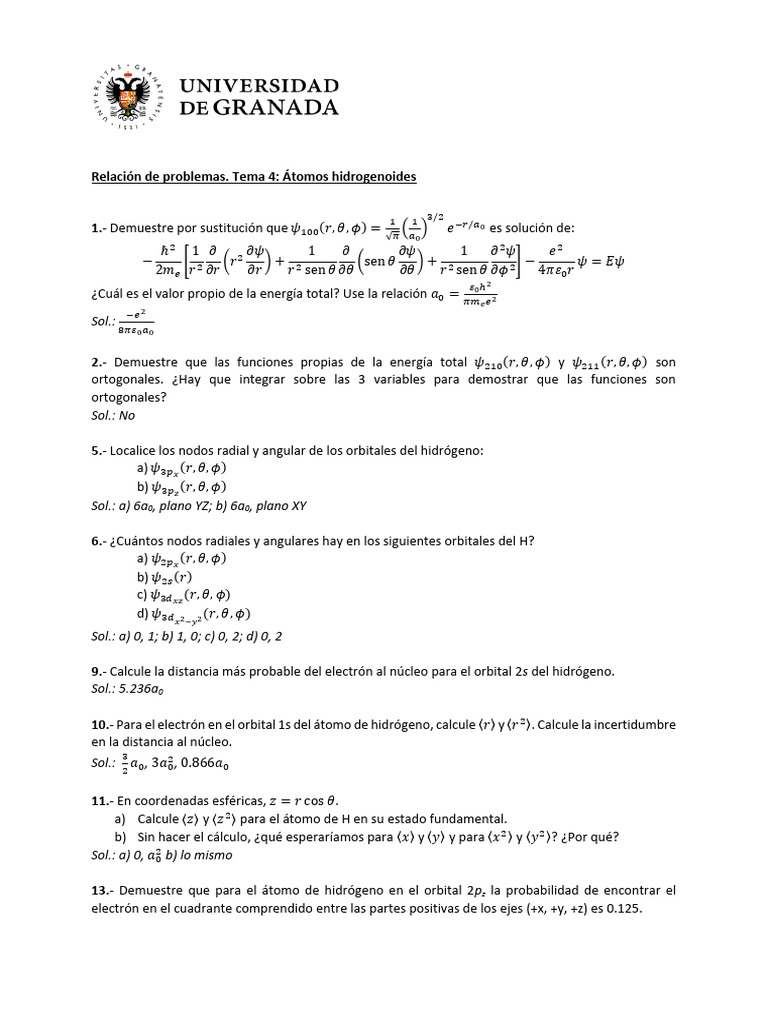 Problemas Tema 4 - v2 | PDF | Orbital atómico | Electrón