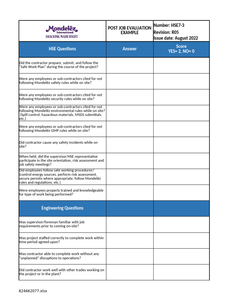 Post Job Evaluation for Contractors | PDF | Risk Assessment ...