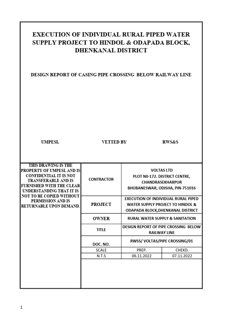 Design Report: Pipe Crossing Below Railway | PDF | Pipe (Fluid ...