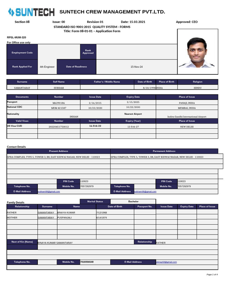 Suntech Application form | PDF | Oil Tanker | Shipping
