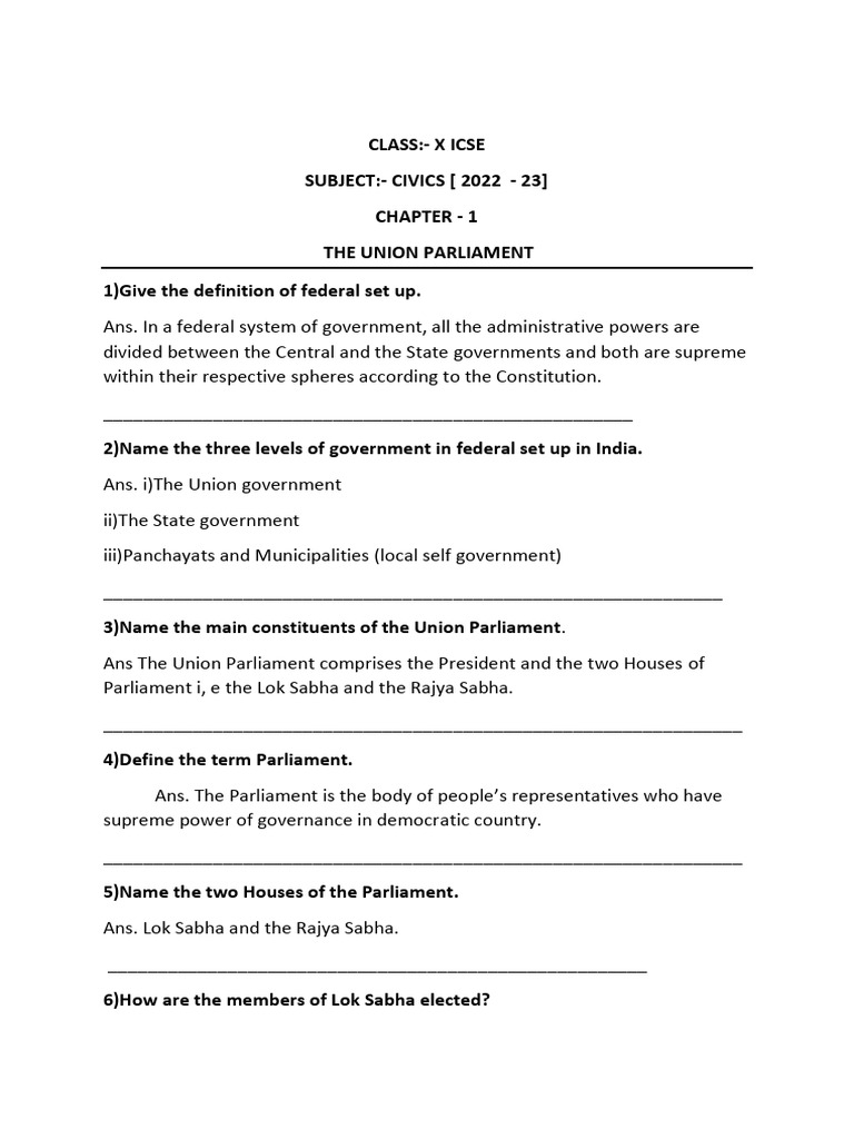 Civics Chapter 1 Notes 22-23 | PDF | Government Of India | Separation ...