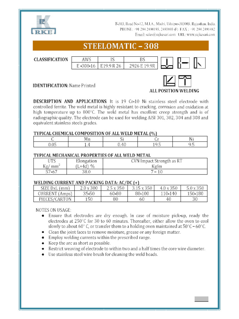 Leaflet E308-16 Steelomatic-308 | PDF