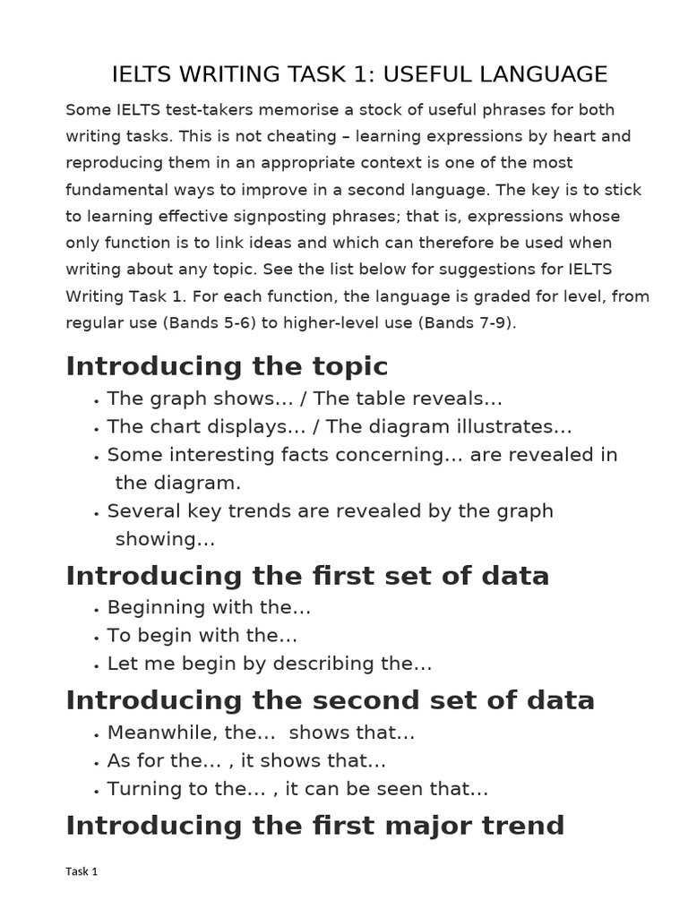 Ielts Writing Task 1 Useful Language | PDF