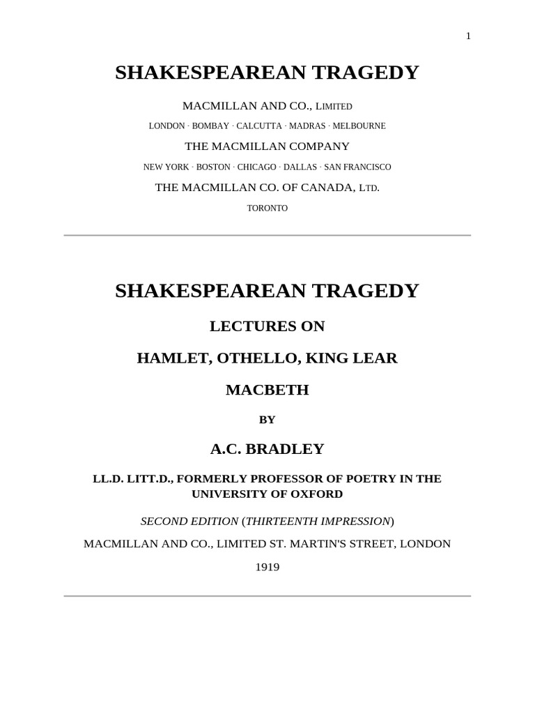 1.shakespearean Tragedy A C Bradley | PDF | William Shakespeare | Tragedy