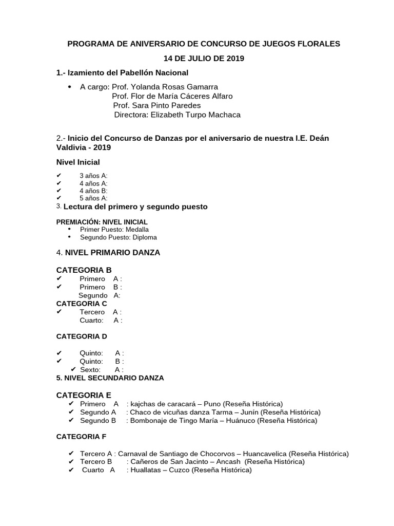 Programa Aniversario Concurso Juegos Florales | PDF | Perú | América ...