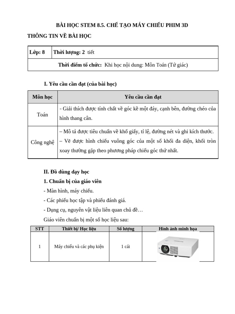KHBD STEM 8.11. CHẾ TẠO MÁY CHIẾU PHIM 3D | PDF