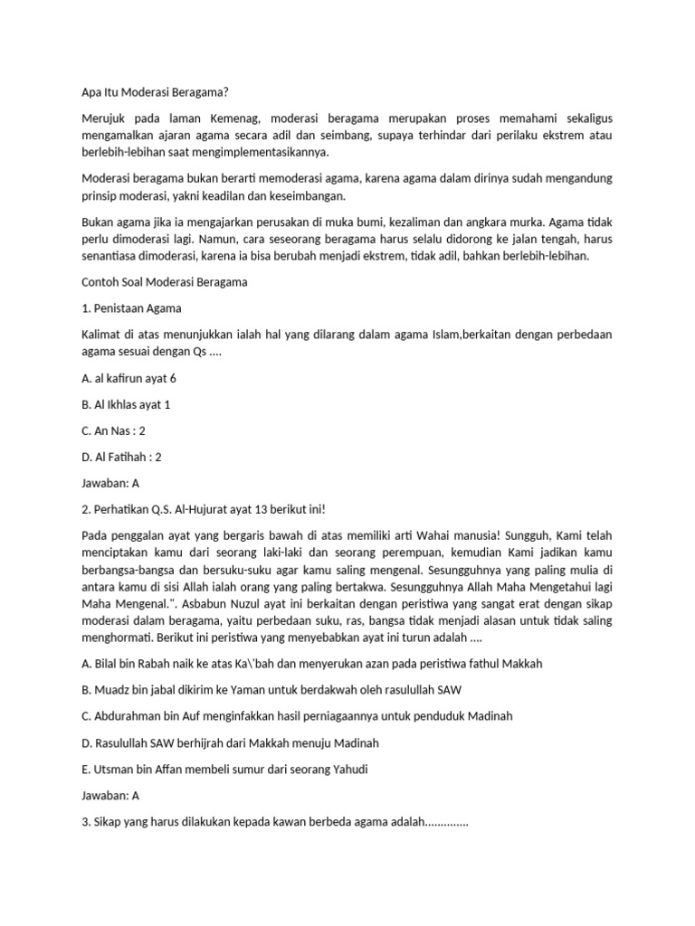 2. Soal Moderasi Beragama | PDF