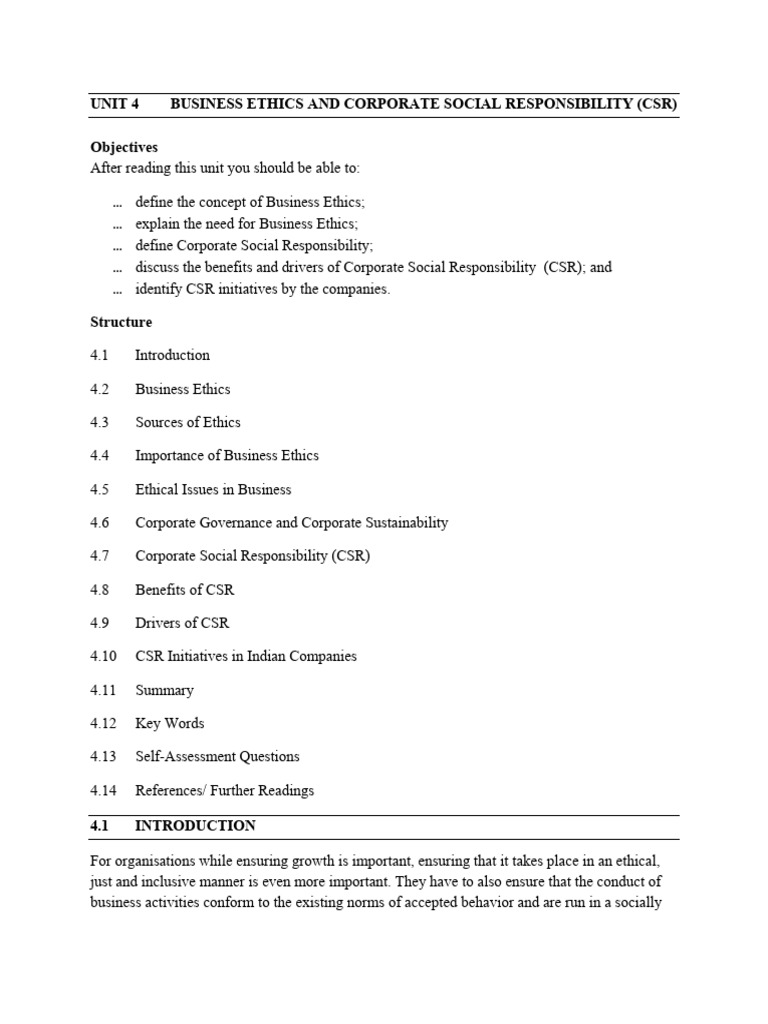 Unit-4 BUSINESS ETHICS AND CSR 20pg | PDF | Corporate Social ...