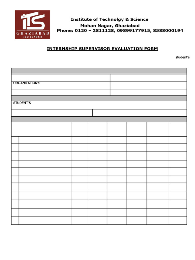 Internship Supervisor Evaluation Form - Removed | PDF | Cognition | Cognitive Science