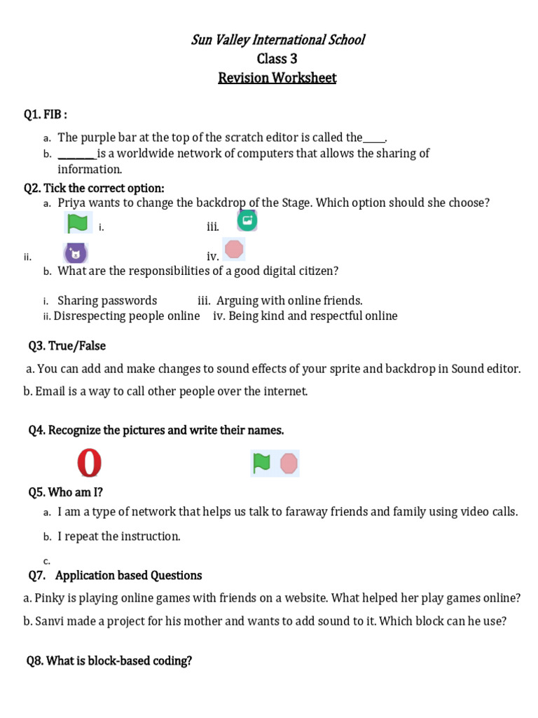 Class 3 Revision Worksheet (PT2) | PDF