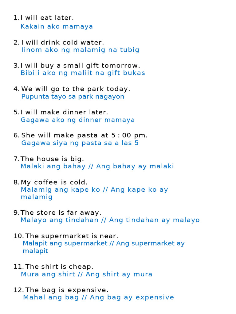 Tagalog-English Sentences for Daily Use | PDF | Starbucks | Drink