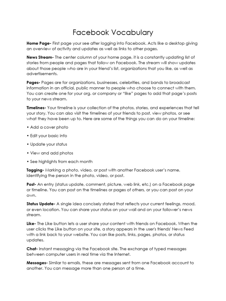 Facebook Vocabulary | PDF
