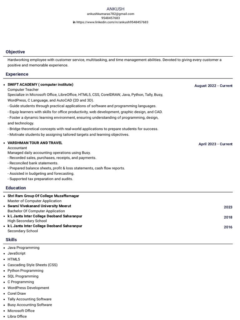 Ankush Resume Experience | PDF | Computing | Software