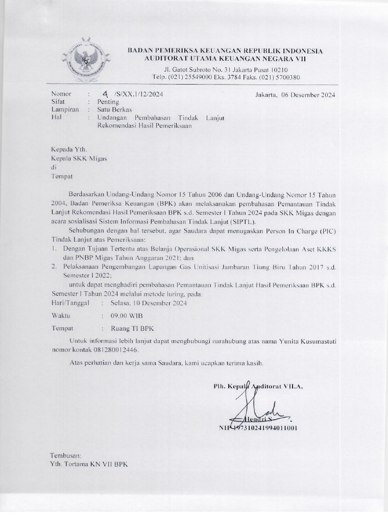 S 004 Undangan TL Rekom HP SKK Migas | PDF