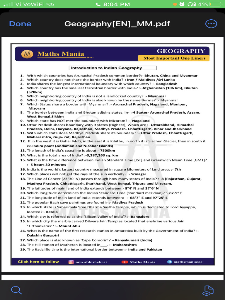 Geography One Liners | PDF